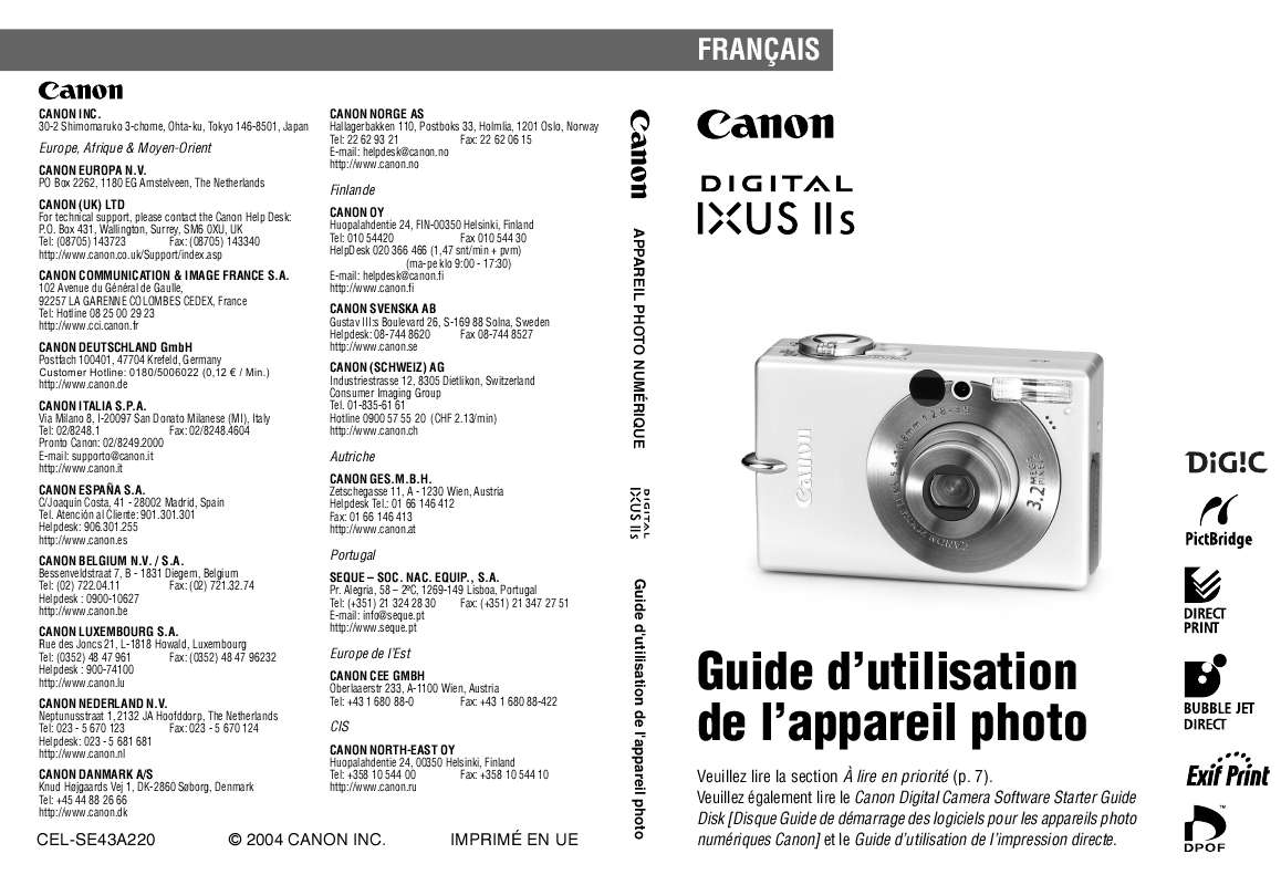 Notice CANON DIGITAL IXUS II S - appareil photo Trouver une solution à un problème CANON DIGITAL ...